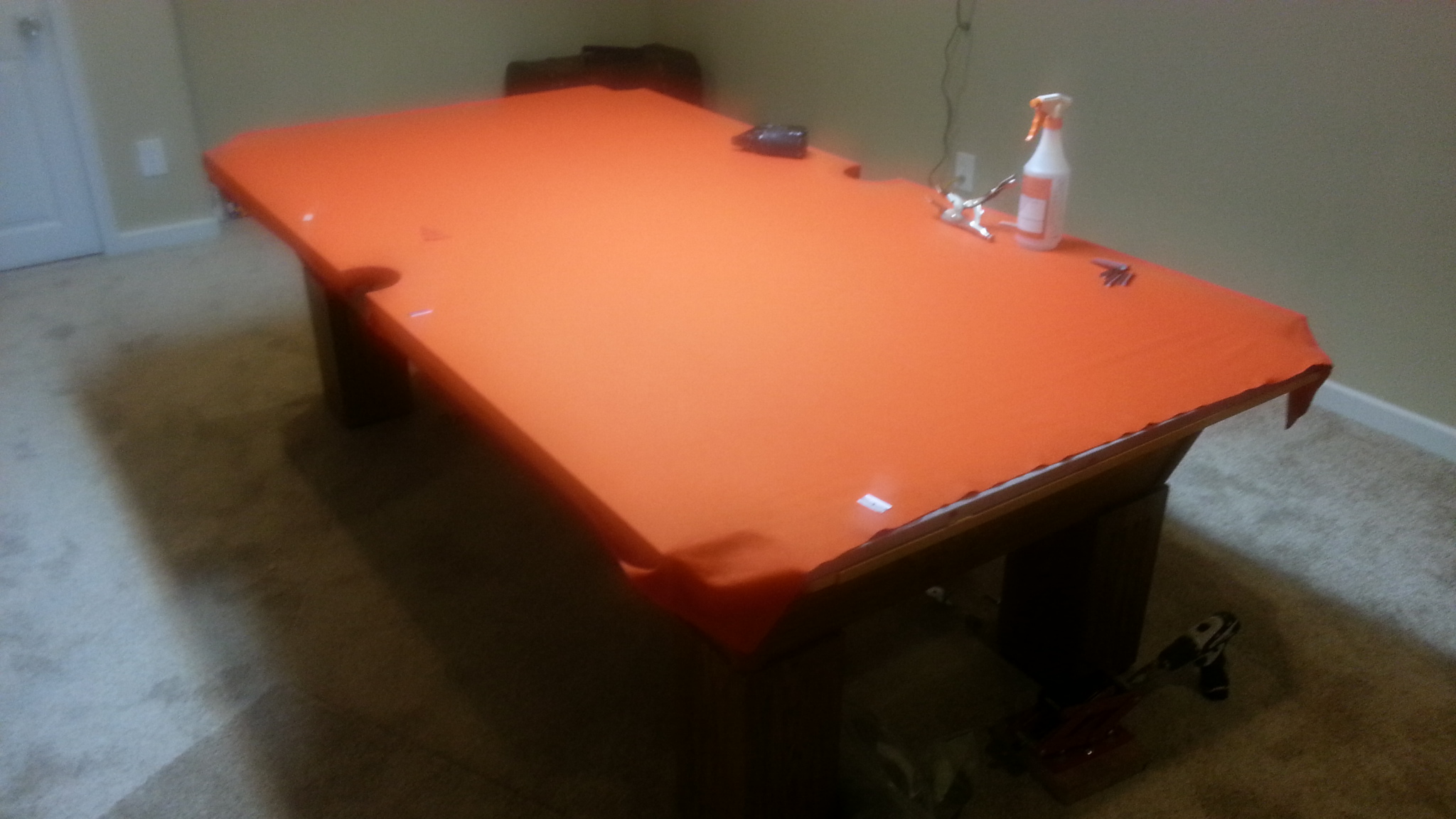 Used pool table assembly with Denver Broncos pool table cloth in ...